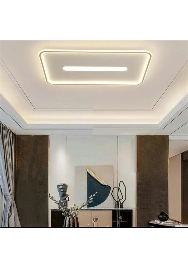 Antrasit 90x60cm 3 Işık Rengi Dikdörtgen İçi Dörtgen Led Tavan Lambası ...