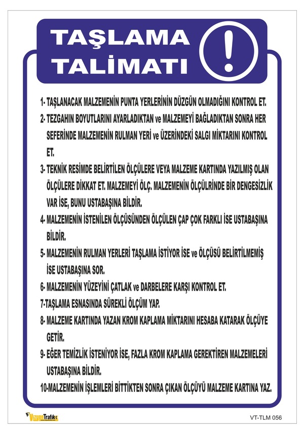 TAŞLAMA TALİMATI TLM 056 Fiyatları ve Özellikleri