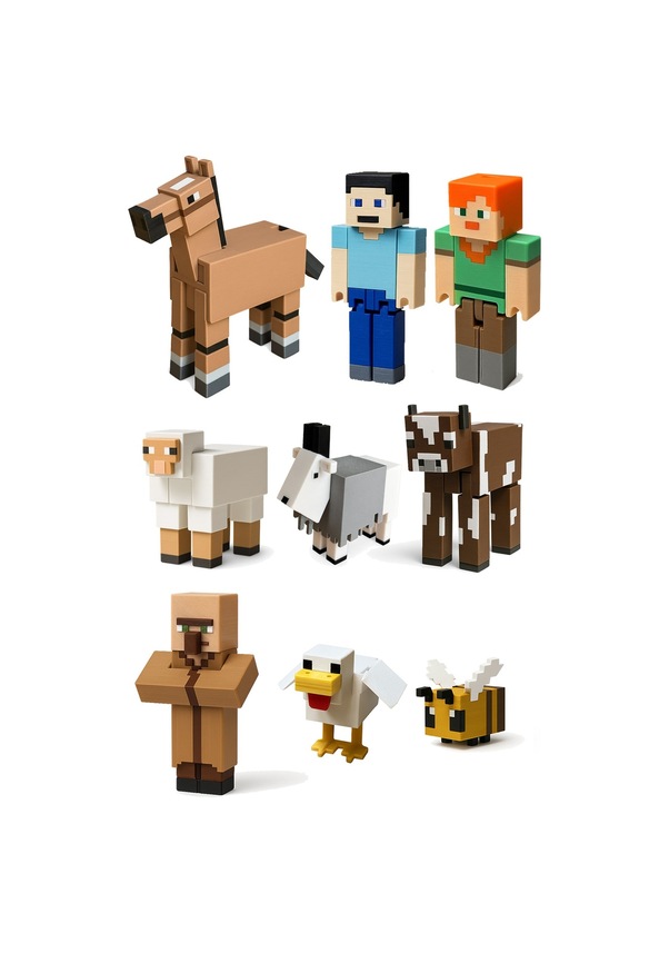 Minecraft Çiftlik Set Steve Alex Köylü Arı Tavuk Koyun İnek Keçi At ...