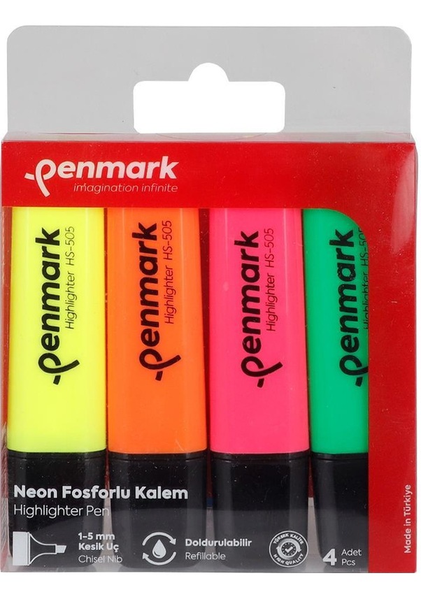 Penmark Fosforlu Kalem 4 Lü Karışık Renk Neon HS 505 4N Fiyatları ve Özellikleri
