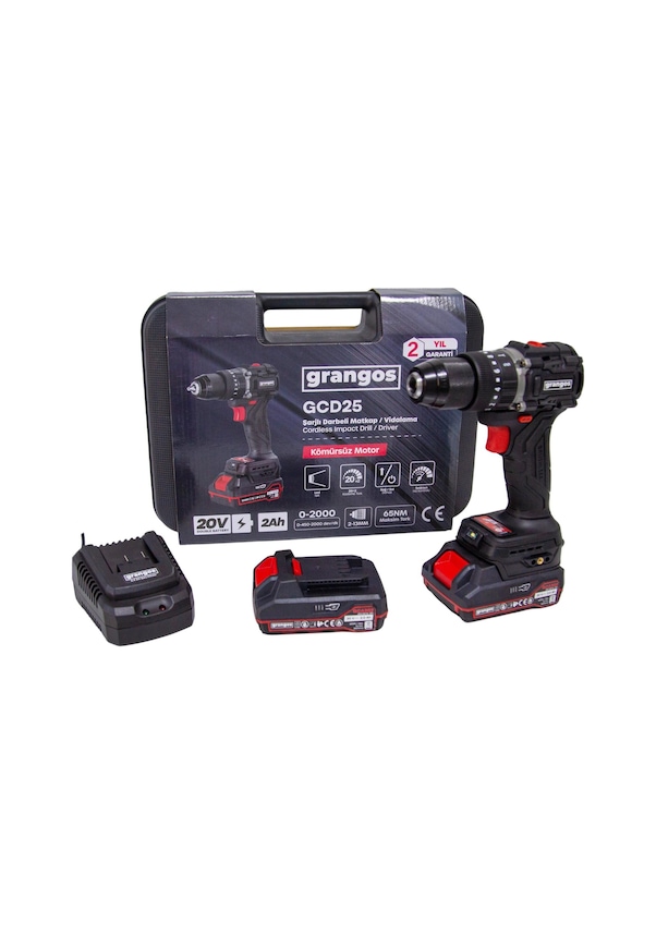 Grangos GCD25-T2 20V 2 Ah Çift Akülü Darbeli Kömürsüz Matkap 65 NM ...