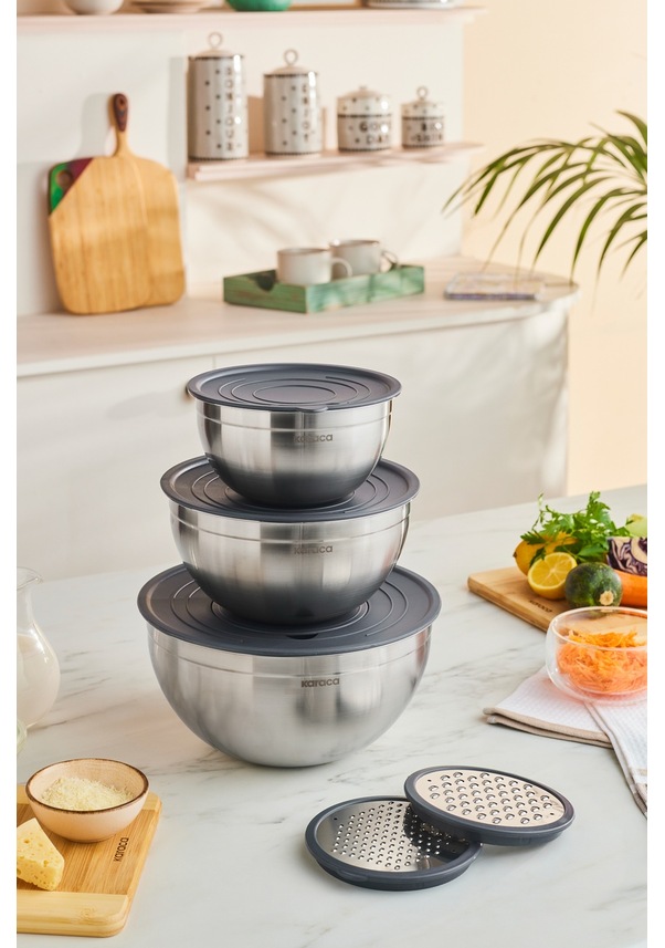 Karaca Kaia 9 Parça Rende Kapaklı Karıştırma Ve Saklama Seti Çelik ...