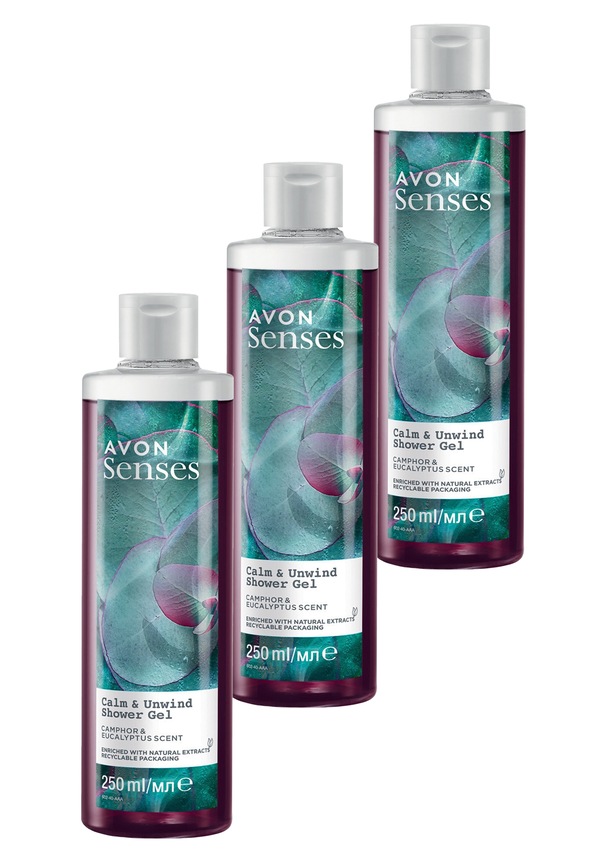 Avon Senses Calm & Unwind Kafur ve Okaliptüs Kokulu Duş Jeli 3 x 250 ML ...