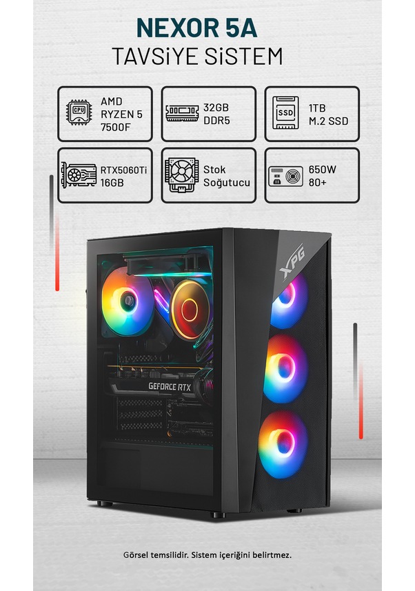 Game Garaj Nexor 5A R5-7500F 32 GB 1 TB SSD RTX5060Tİ 16 GB Free Dos Masaüstü Bilgisayar ...