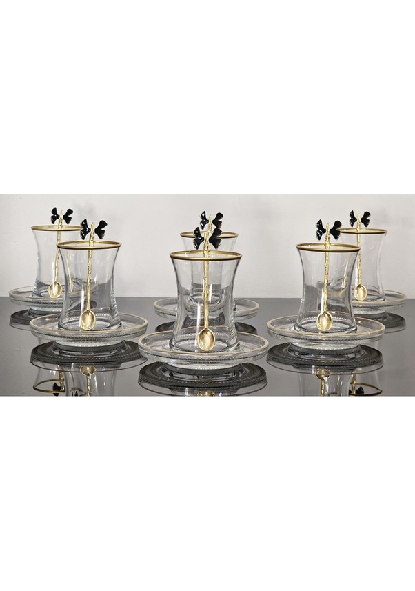 Atabey Home Çay Set 18 Parça 6 Kişilik Kelebek Siyah Lüx Çay Kaşıklı ...