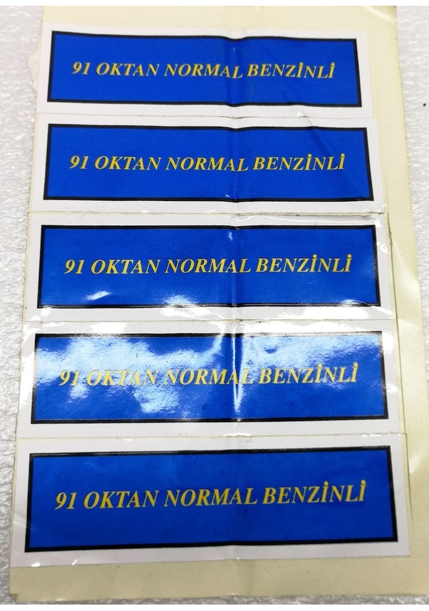 Tofas Uyumlu Akaryakit Benzin Uyari Etiketi (91 Oktan Normal Benzinli ...