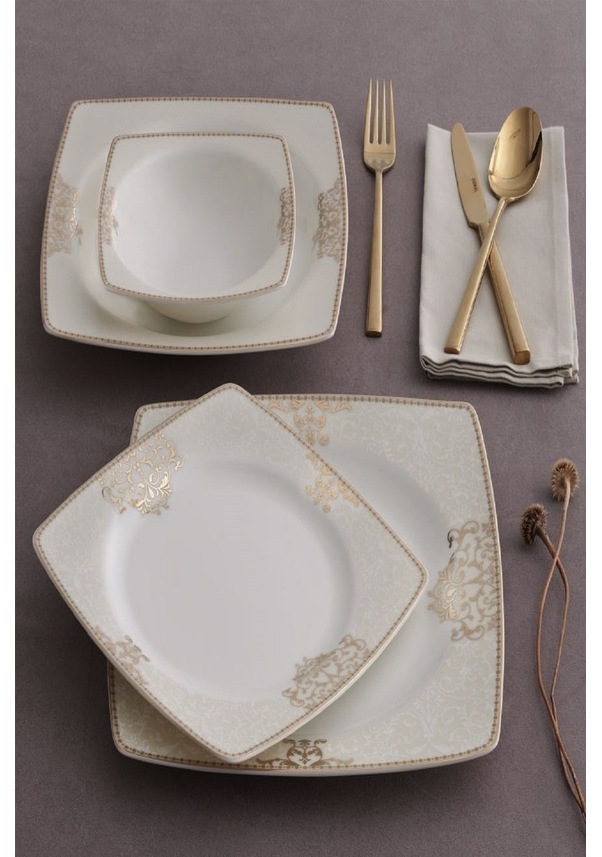 Güral Porselen Caroline Bone 85 Parça 12 Kişilik Yemek Takımı Krem ...