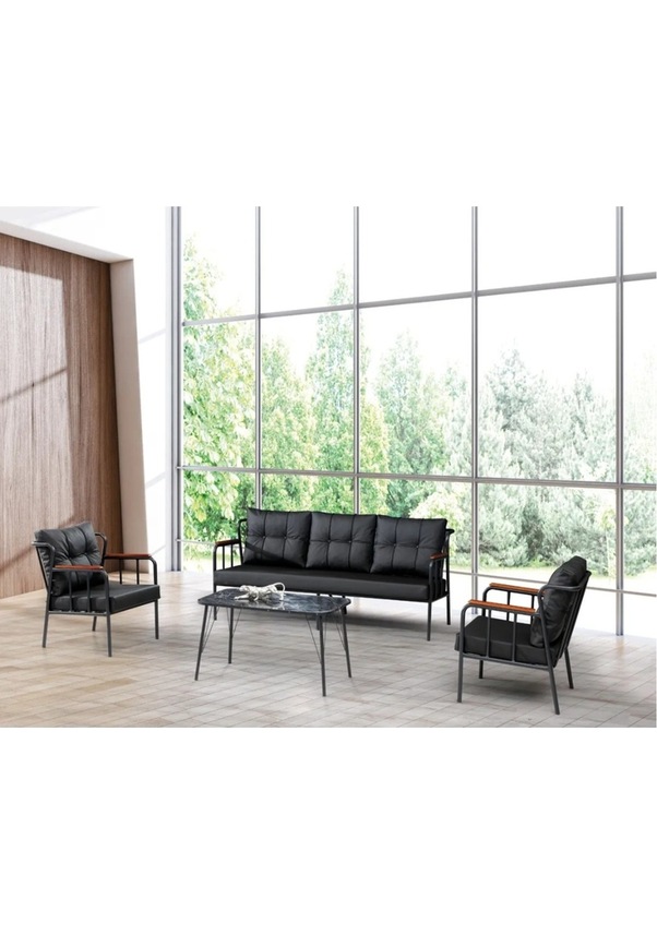 Siyah Metal 3+1+1 Siyah Deri Ofis Koltuk Takımı Ofis Koltuğu Metal ...