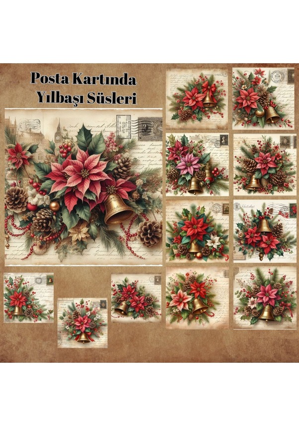 Posta Kartında Yılbaşı Süsleri Vintage 12 Adet Scrapbook Bullet Journal ...