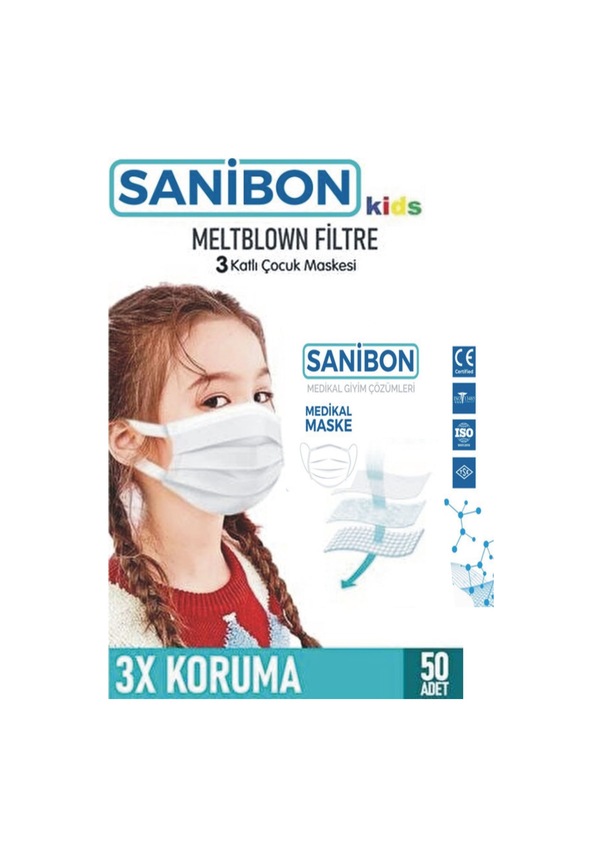 Sanibon Elastik Kulaklı Çocuk Maskesi 50 Adet Beyaz Beyaz Fiyatları ve ...