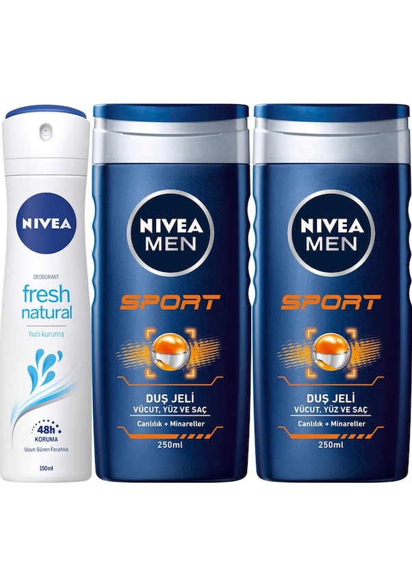 Nivea Fresh Sprey Deodorant 150 ML + Nivea Duş Jeli Sport 250 ML + Nİvea Duş Jeli Sport 250 ML ...