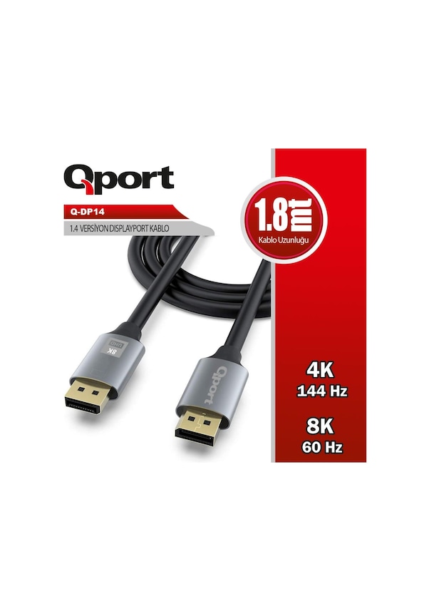 QPort Q-DP14 1.8 Metre Dısplay Port 1.4V Kablo Fiyatları ve Özellikleri