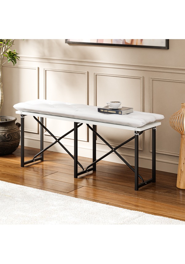 Mutfak Bahçe Minderli Bank Sandalye Düz Bank Sandalye Bench Beyaz ...