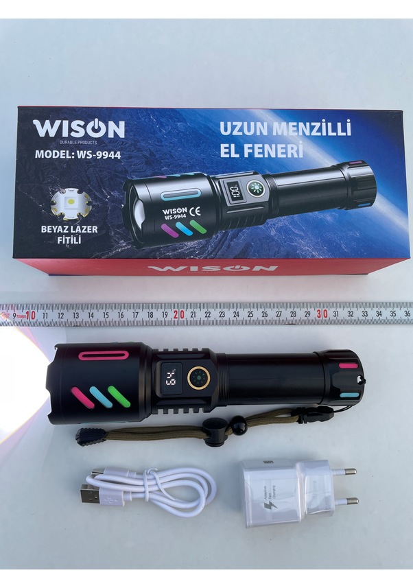 Wison Uzun Menzilli Şarjlı Metal El Feneri, Dijital Şarj Göstergeli Pr Siyah Fiyatları ve ...