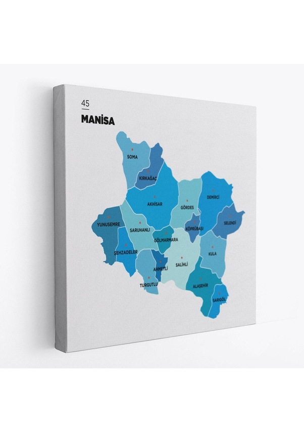 Es10 mdm 001seri Manisa İli ve İlçeler Haritası Dekoratif Kanvas Tablo ...
