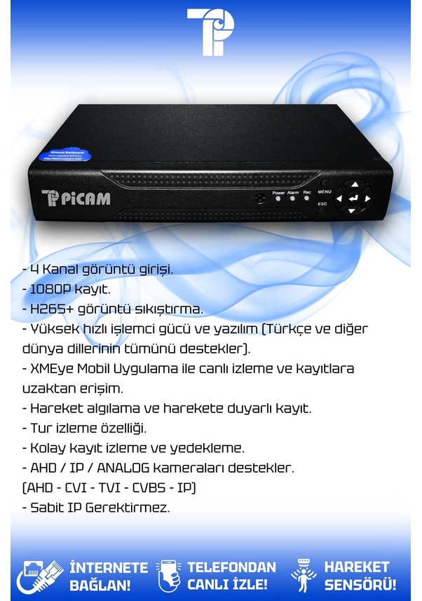 Picam 1 Kameralı Kare 1 Dış Kamera Set 100 Gb Hdd Full Hd Renkli Gece ...