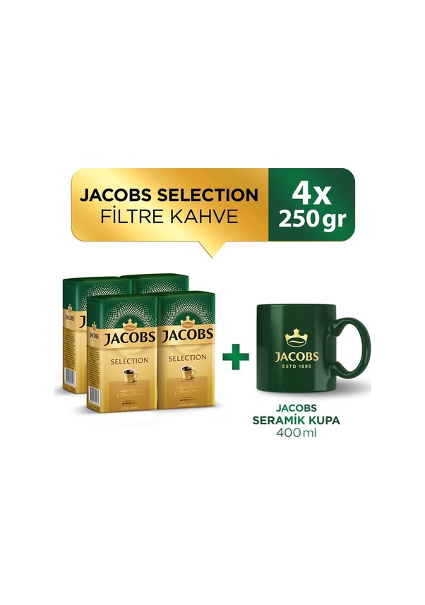 Jacobs Selection Filtre Kahve 4 x 250 G + Jacobs Seramik Kupa 400 ML ...