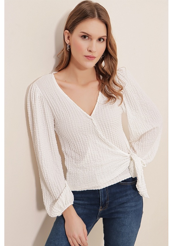 Bigdart 0441 Anvelop Örme Bluz - Beyaz 001 Beyaz 42 Fiyatları ve Özellikleri