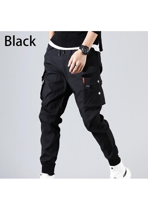 Siyah Moda Lüks Erkek Cepler Kargo Harem Pantolon Hip Hop Günlük Pantolon Moda Rahat Streetwear ...