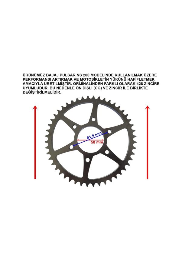 BAJAJ PULSAR NS 200 ARKA DİŞLİ PERFORMANS 428-48T İÇ 58 MM ÖM Fiyatları ...