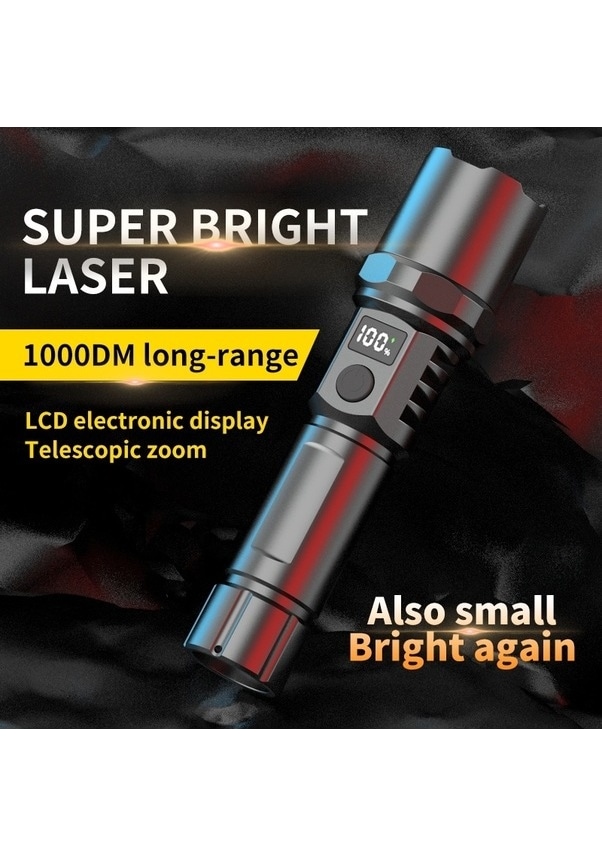 Prestigegoods Parlak Led El Feneri, Beyaz Lazer Fitil, Lcd Ekran, Şarj Edilebilir, Taşınabilir ...