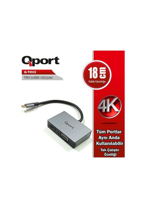 QPORT Q-THV2 TYPE-C=>HDMI+VGA ÇEVİRİCİ 1 Fiyatları ve Özellikleri