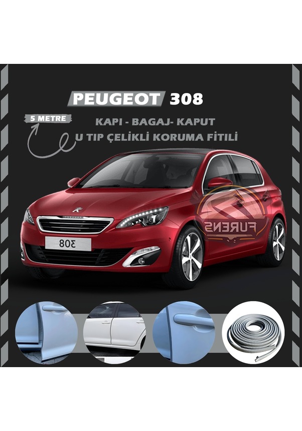 Peugeot 308 Oto Araç Kapı Koruma Fitili 5metre Parlak Gri Renk ...