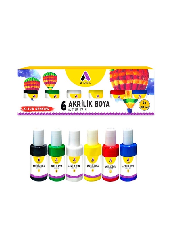 Akrilik Boya Ana Renkler 6 Renk (6x60 ml) 1 Paket Adel Akrilik Bo ...