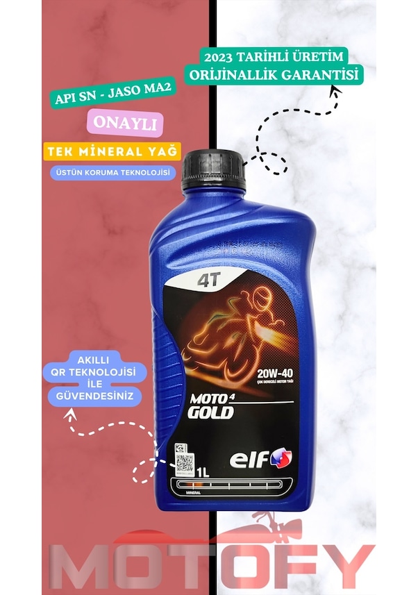 Elf Moto 4 Gold 20w 40 1l Mineral Motosiklet Yağı - Apı Sn - Jaso Ma2 Fiyatları ve Özellikleri