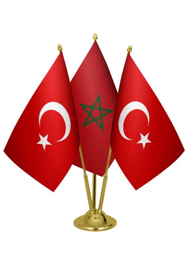 Masa Üstü Fas Bayrağı Türk Bayrağı Üçlü Pirinç Direk Masa Bayrak ...