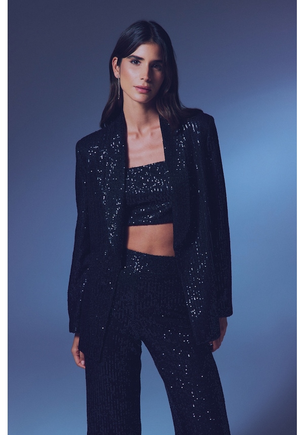 Sateen Payetli Salaş Ceket - Siyah-135345 Siyah 40 Fiyatları ve Özellikleri