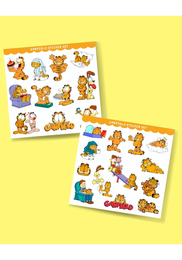 Garfield 2 Li Sticker Set Etiket Kağıdı-animasyon Çıkartmaları Garfield ...