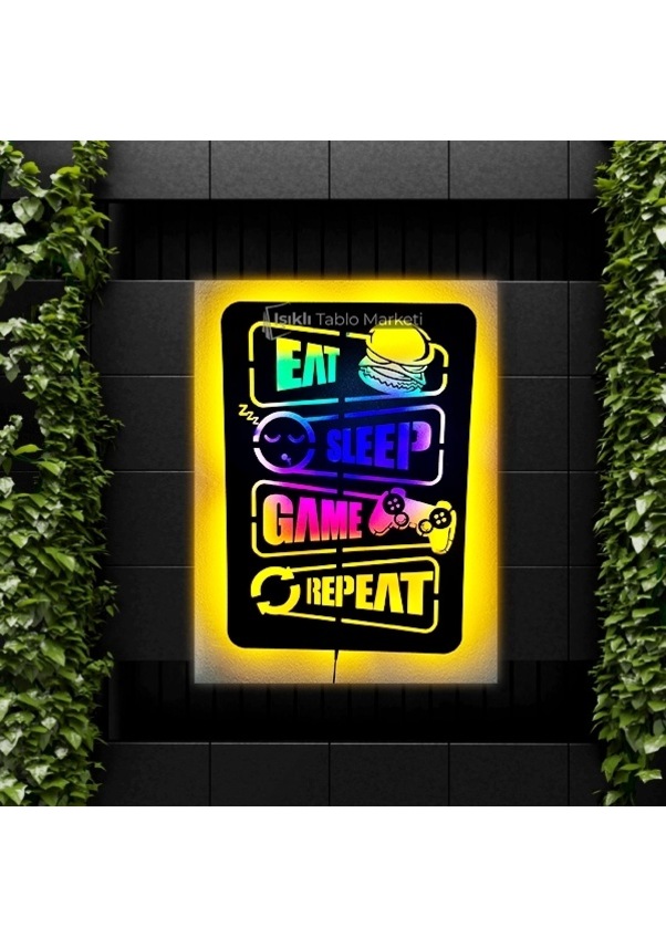 Işıklı Tablo Marketi Eat Sleep Game Repeat Gamer Tablosu 50 x 70 ...