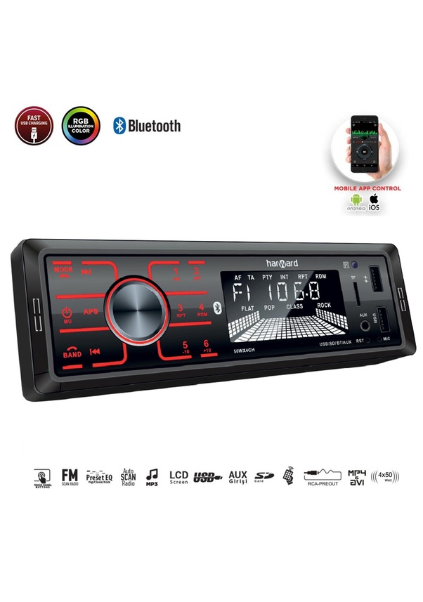 OTO TEYP 4X50W BT/2XUSB/SD/FM/AUX MOBİL APLİKASYON HARWARD HR-MX654 Fiyatları ve Özellikleri