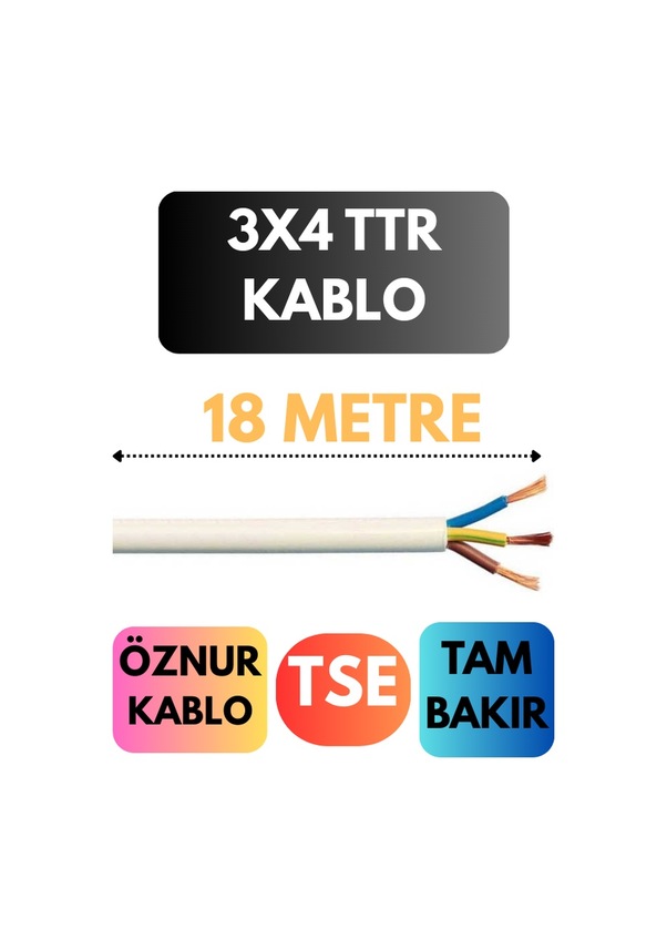 Öznur 3x4 Ttr Kablo Metre Seçenekli Beyaz - 18mt Fiyatları ve Özellikleri