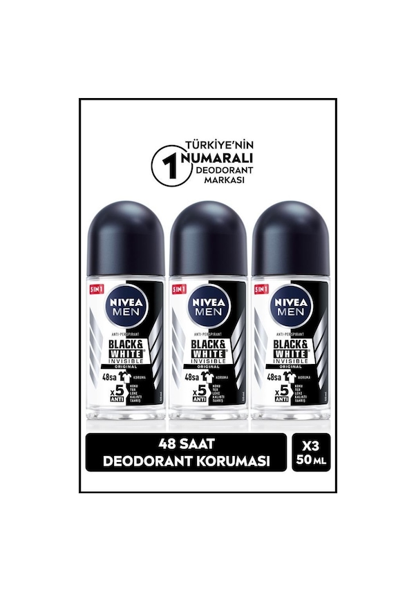 Nivea Men Invisible Black & White Original Erkek Roll-On Deodorant 3 x 50 ML Fiyatları ve ...