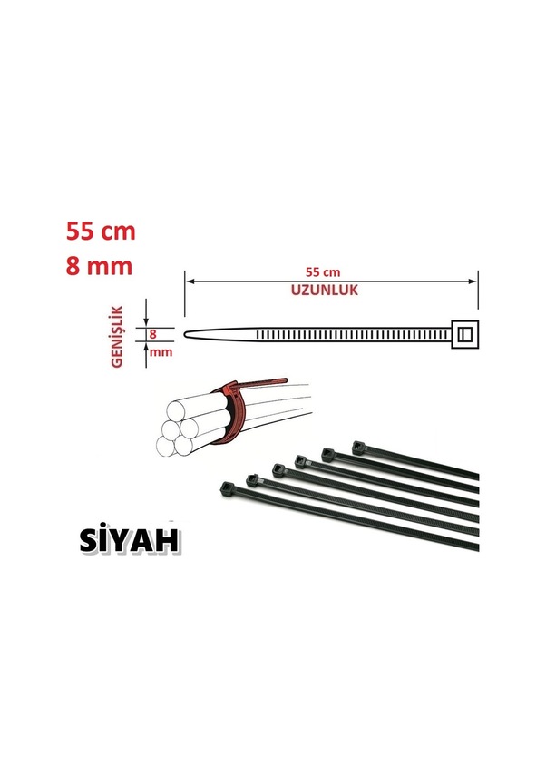 10 Adet Pemsan 55Cm X 8Mm Plastik Cırt Kelepçe Kablo Bağı N11.788 ...