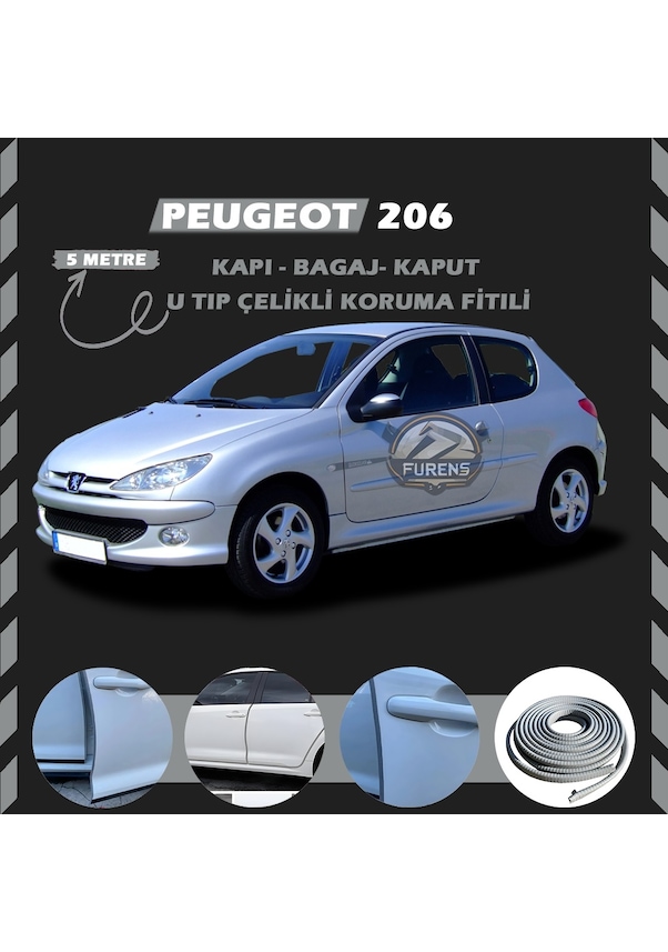 Peugeot 206 Oto Araç Kapı Koruma Fitili 5 Metre Parlak Gri Renk ...