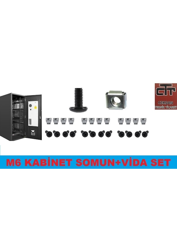 Kabinet M6 Rack Kabin-Server Kafes Somun+ Siyah Vida (M6X15) 12 Adet Fiyatları ve Özellikleri