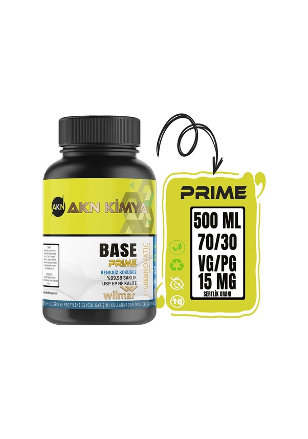Prime Base 500 Ml Vg Pg 70-30 15 Mg/ml Bitkisel Gliserin Base E422 ...