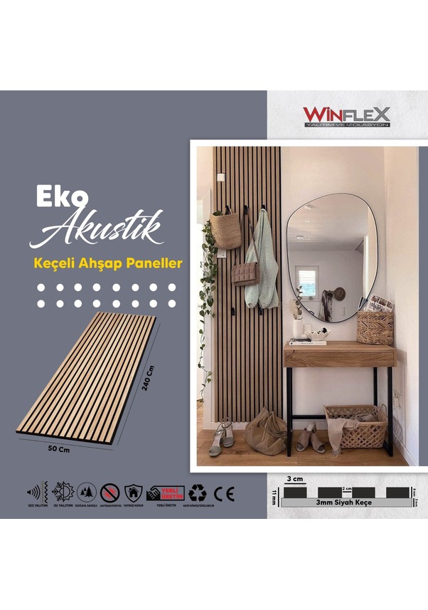 Winflex Eko Keçeli Akustik Ahşap Paneli Safir Meş 50x240cm . Fiyatları ...