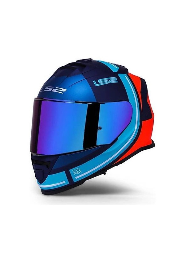 Ls2 Storm 2 Slant Mat Mavi Turuncu Kapalı Motosiklet Kaskı Gökkuşağı ...
