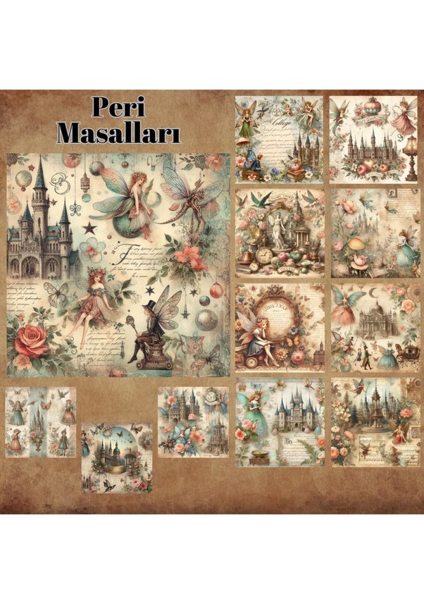 Peri Masalı Temalı Vintage 12 Adet Scrapbook Bullet Journal Mat ...