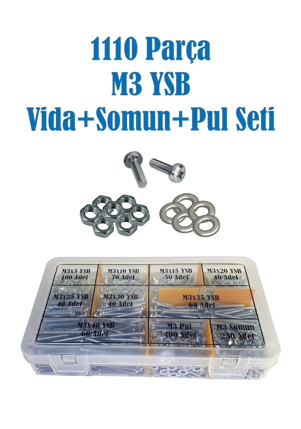 1110 Parça M3 Ysb Civata+Somun+Pul Seti (M3 Ysb Vida Seti) Fiyatları ve ...