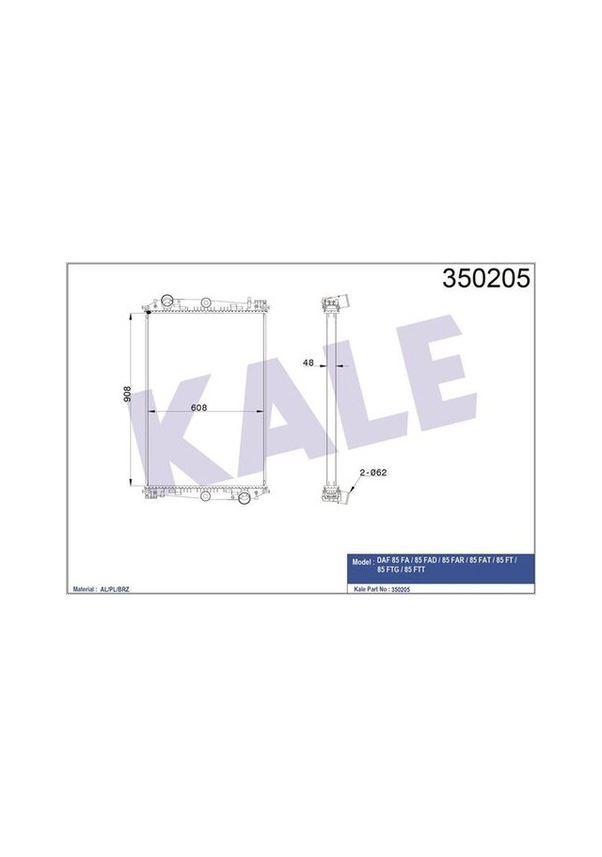 Kale 350205 Motor Su Radyatörü Daf 85 Fa 85 Fad 85 Far 85 Fat 85 Ft 85 ...
