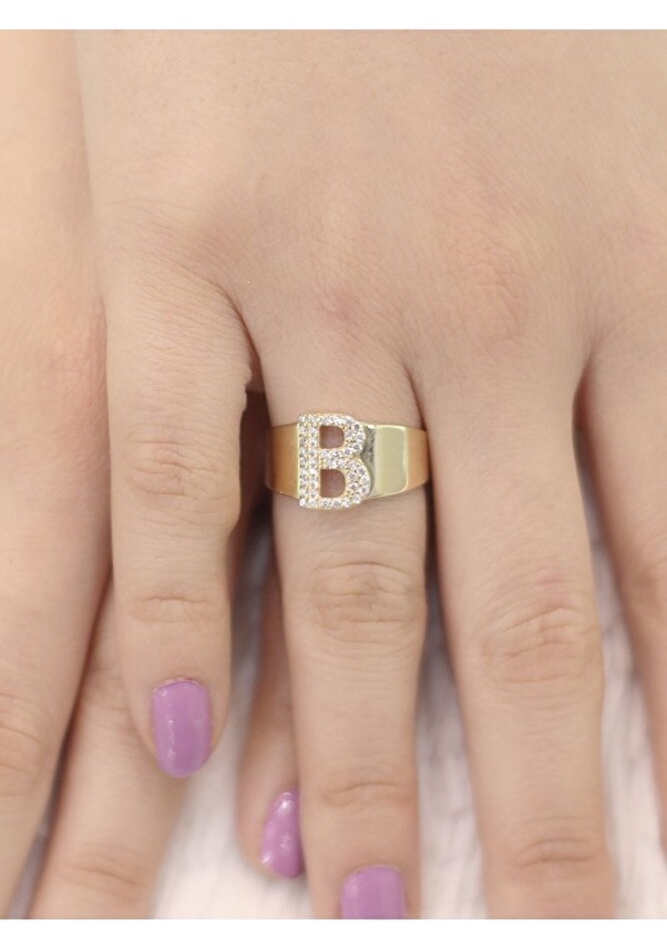 14 Ayar Altın Büyük B Harfli Taşlı Yüzük 9 Fiyatları ve Özellikleri