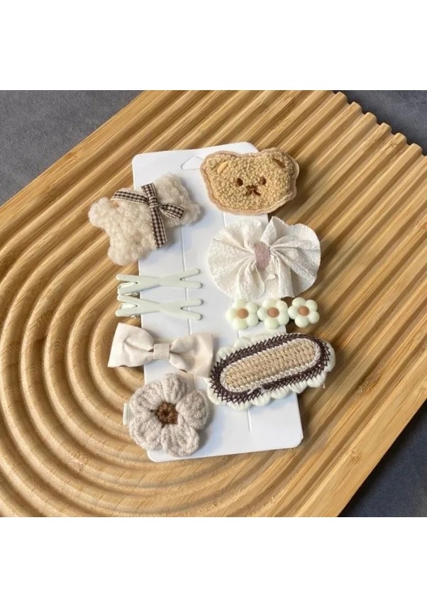 Uretti - Derya 5189 - 8051 Kız Çocuk 9'lu Bej Ayıcıklı Toka Seti - 1 / ...