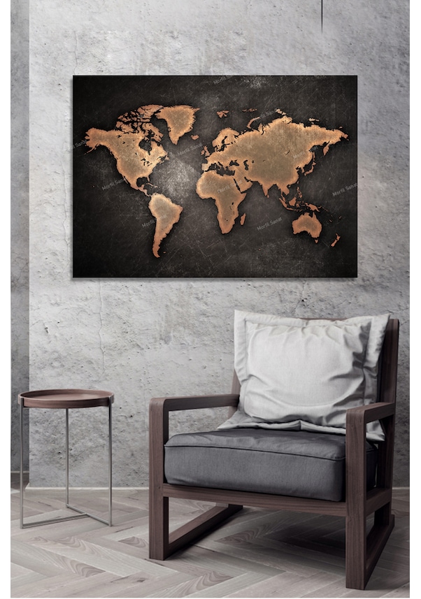 Eskitme Dünya Haritası World Map Kanvas Tablo (8 Farklı Ölçü) 60 x 40 ...