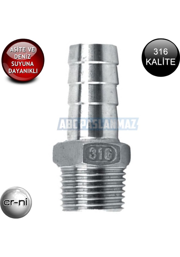 Paslanmaz Krom Hortum Rekoru(Hortum Ucu) 316 Kalite(Ölçü Seçiniz) 1\4 ...