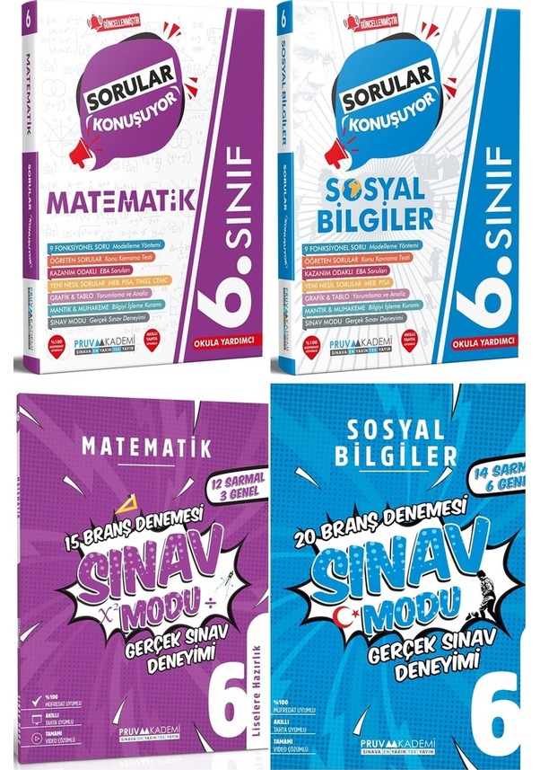 Pruva Akademi 6. Sınıf Matematik + Sosyal Bilgiler Sorular Konuşuyor + Deneme Seti 4 Kitap 2023 ...